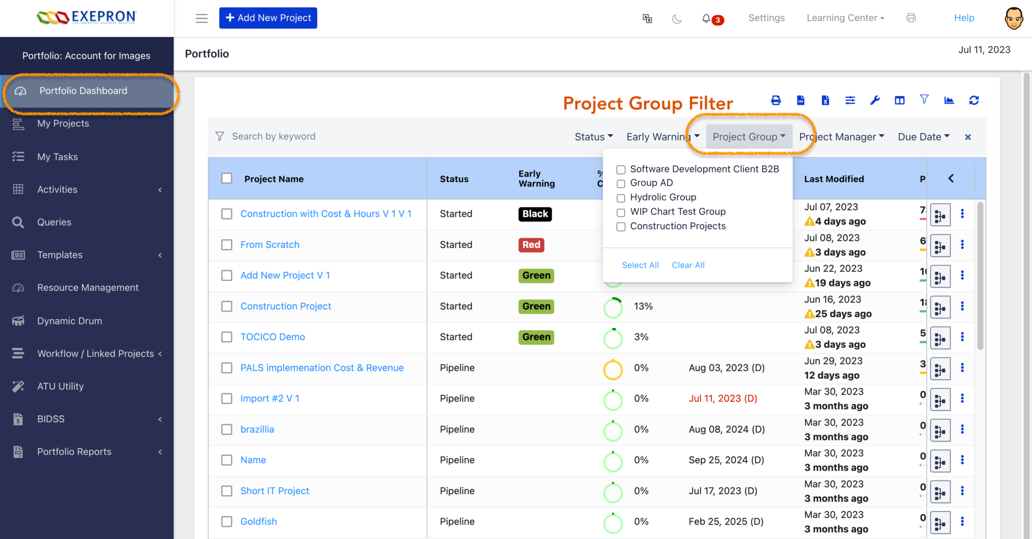 Manage Project Groups – Exepron Knowledgebase
