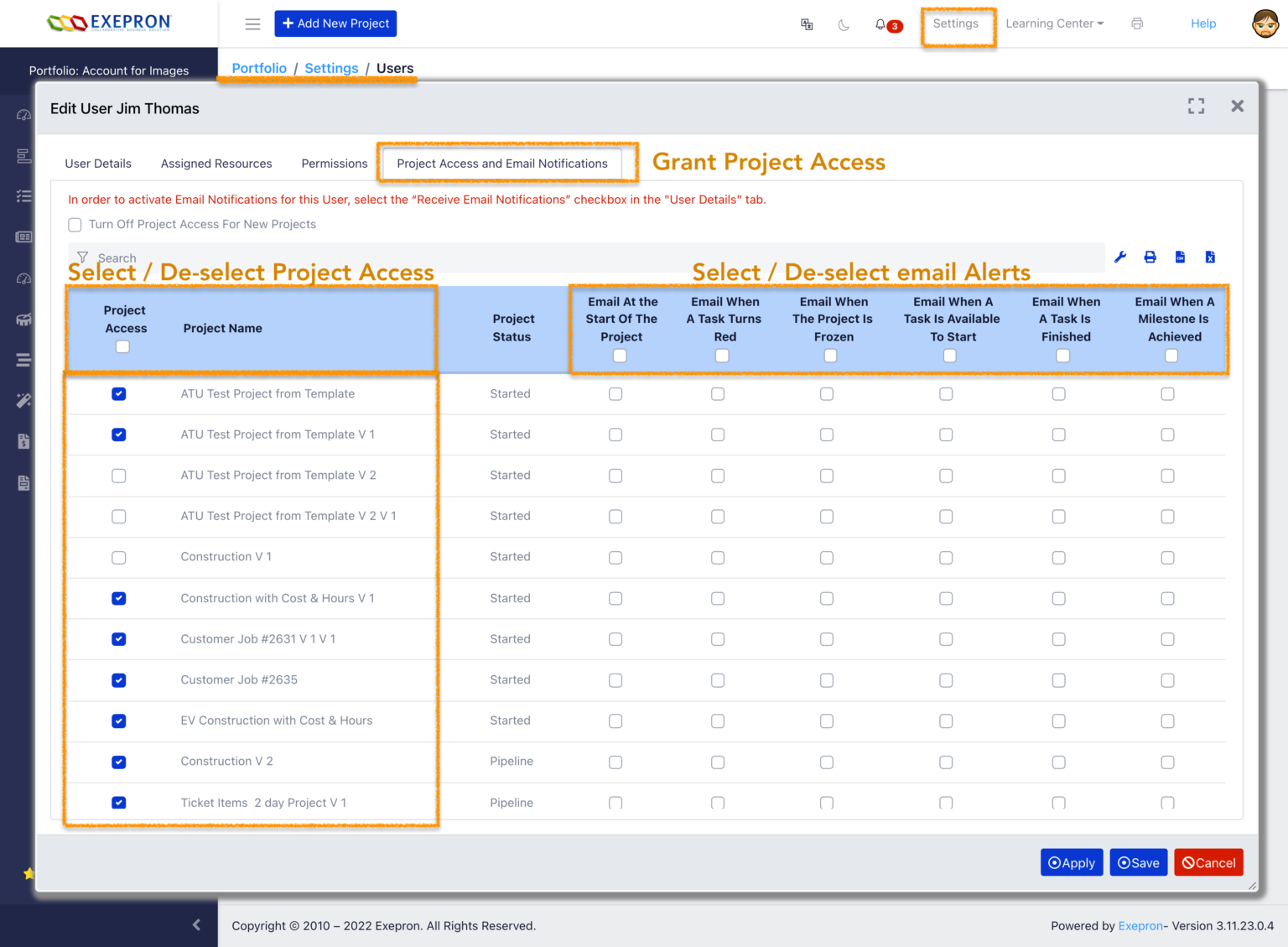 Project Permission and Email Notifications – Exepron Knowledgebase