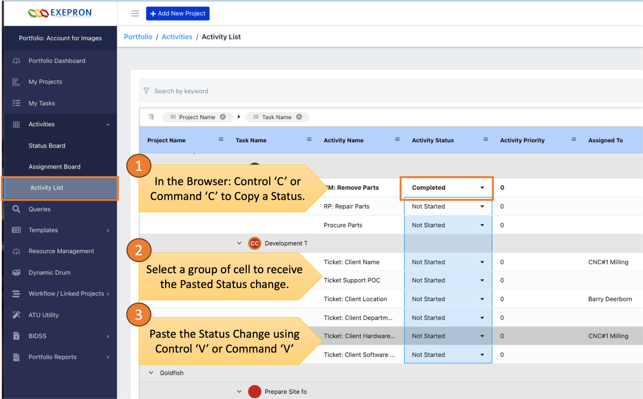 Activity Management using Activity Cards – Exepron Knowledgebase